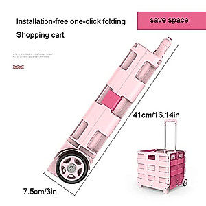 KOHARA Carts,Shopping Cart Shopping Trolley Foldable Utility Cart Collapsible Shopping Cart with Telescoping Handle for Shopping Luggage Office Utility Cart/Pink/16.1 * 15 * 16.1 Inches