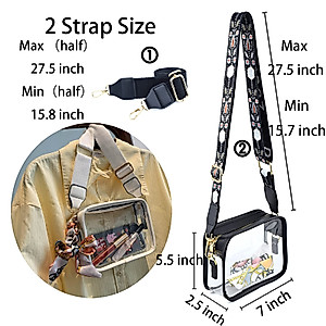 KlaOYer 2 Adjustable Strap PVC Clear Crossbody Bags with Silk, Stadium Approved Transparent Shoulder Bag Handbag Small Square Phone Bag Zipper Purse (black 2)