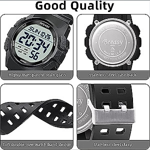 Beeasy Men Digital Sports Watch,Waterproof Watch with Stopwatch Countdown Timer Alarm Function Dual Time Watch for Mens Student
