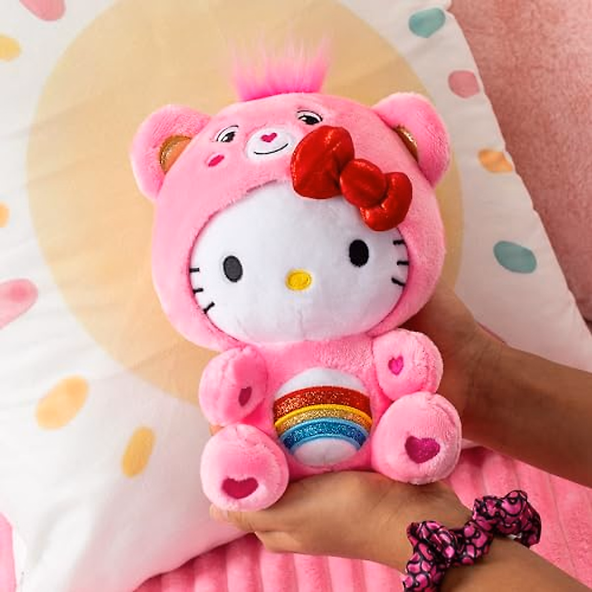 Care Bears Hello Kitty Dressed As Cheer Bear 8" Fun-Size Plush - Soft, Huggable Bestie! – Good for Girls and Boys, Employees, Collectors, Ages 4+