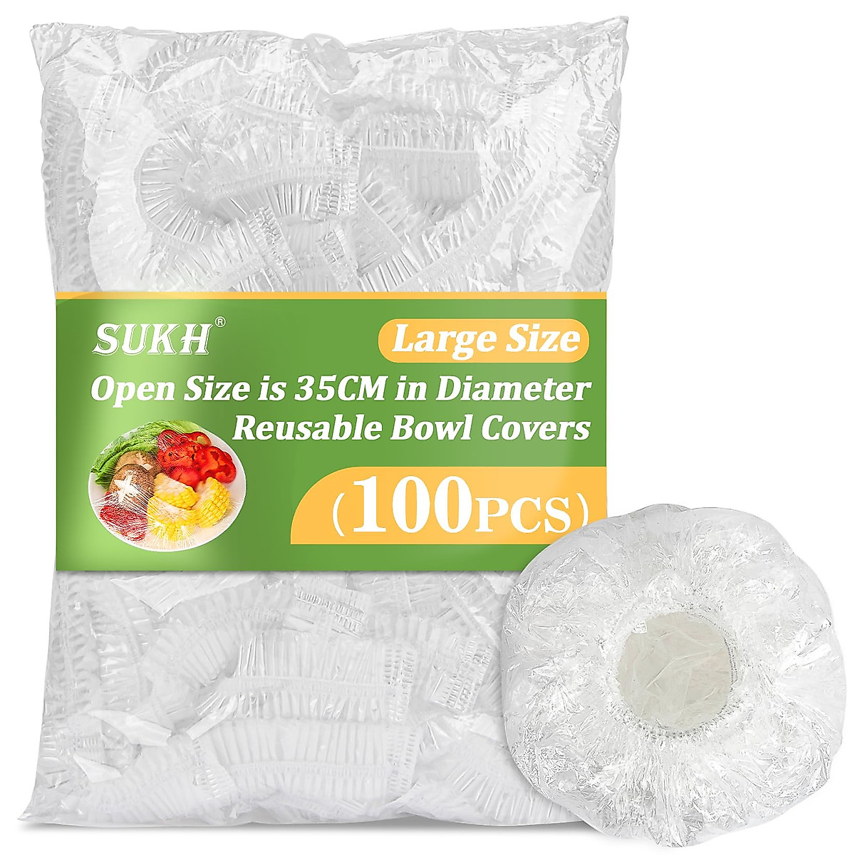 Sukh 100PCS Bowl Covers Reusable - Thickend&Sturdy Plastic Bowl Cover Elastic Food Covers Stretch Reusable Disposable Food Storage Fresh Keeping Bags Outdoor to Keep Dust Away Outdoor Party Supplies