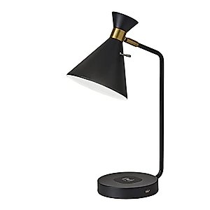 Adesso 4507-01 Maxine Desk Lamp Wireless Charging, 7W LED, 5W QI, USB Port, Indoor Lighting Lamps