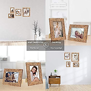 iRahmen 4 Pack 5x7 Rustic Picture Frame Set with High Definition Glass Photo Frame for Desktop Display and Wall Mounting (IR-US002-BR-P5X7(4PK))