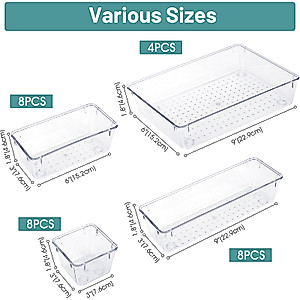 WOWBOX 28 PCS Clear Plastic Drawer Organizer Set, 4 Sizes Desk Drawer Divider Organizers and Storage Bins for Makeup, Jewelry, Gadgets for Kitchen, Bedroom, Bathroom, Office