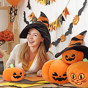 4 Pcs Halloween Pumpkin Plush Toy Pumpkin Plush Pillow Stuffed Pumpkin Plushie for Boys Girls Halloween Pumpkin with 2 Expressions Party Decor Gifts, 3.5 and 6 Inches