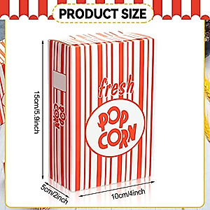 Hotop 200 Pieces Paper Popcorn Bags Close Top Popcorn Boxes Container 6 x 4 x 2 Inches Red and White Striped Popcorn Cups Bucket for Movie Party and Theater Night Supplies White,Red
