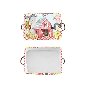 XOZOTY Personalized Lovely Farm Animal Canvas Storage Bins with Name Text Leather Handles for Office Bathroom Nursery Closet Shelf Basket?(2 Pack)