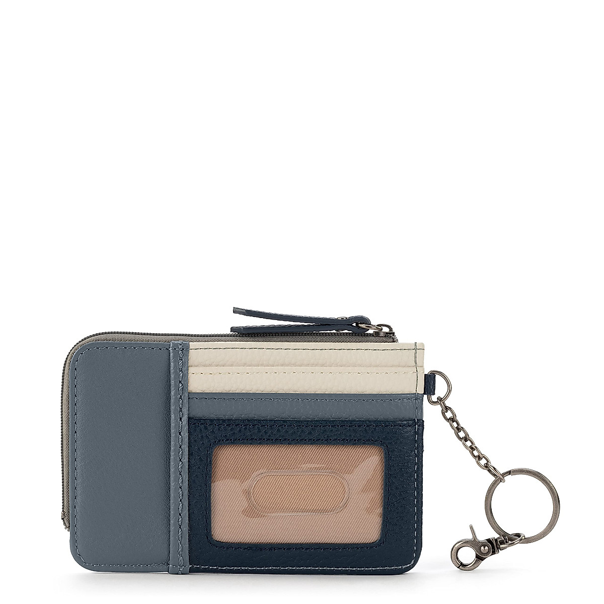The Sak Iris Wallet in Leather, Elevated Card Holder with Keychain, Dusty Blue Block