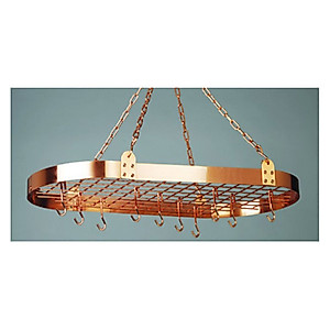 Old Dutch Medium Gauge Oval Hanging Pot Rack with Grid & 12 Hooks, Graphite 36" x 18"