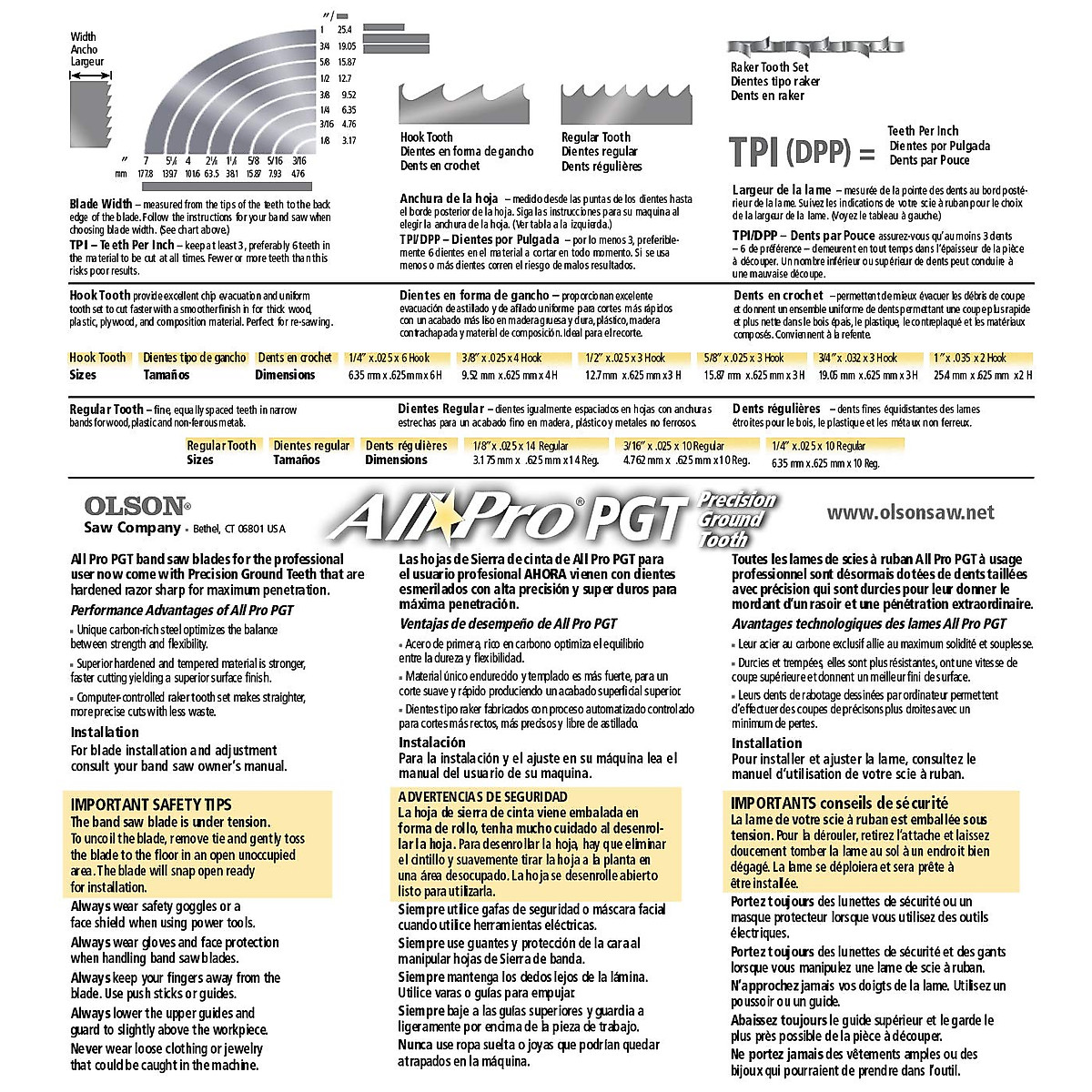 Olson Saw APG73805 3/8 by 0.025 by 105-Inch All Pro PGT Band 4 TPI Hook Saw Blade