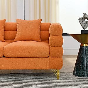 Deolme 60" W Teddy Orange Loveseat Sofa Couch with Firm Strcuture & Thicken Sponge Comfy Love Seat Couches Sleeper for Living Room Bedroom Small Spaces Mid-Century Modern Furniture