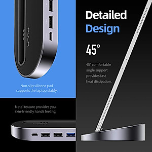 USB Hub Portable USB Hub RCB0724 12 in 1 3 USB-C/Type-C + 2 USB 2.0 + 2 USB 3.0 + RJ45 Gigabit Ethernet Port + VGA + HDMI Multi-Function HUB Laptop Stand Base with SD/TF Card Slot & 3.5mm Jack