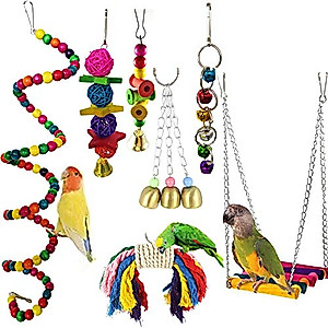 HOMEJIA Bird Chew Toys 7pcs Pet Birds Cage Toys Bird Rope Bird Swing Climbing Standing Toys Suitable for Small Parakeets, Cockatiel, Budgies Conure, Macaws, Parrots, Love Birds, Mynah, Finches