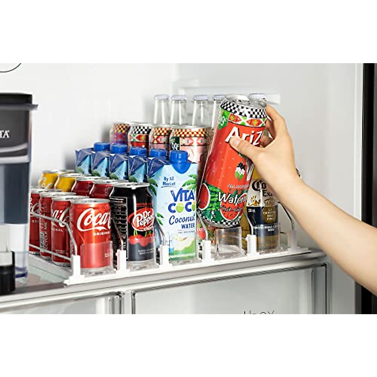 Drink Organizer for Fridge, Baraiser Self-Pushing Soda Can Organizer for Refrigerator, Pantry and More, White