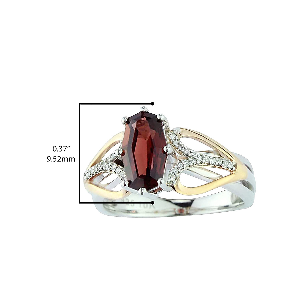 Belantina Heartland By Beverley Mitchell 10K Rose Gold with .925 Sterling Silver 10x5.5mm Special Cut Garnet & Diamond Accented Statement Ring (H-I, I2-I3) - Size 8