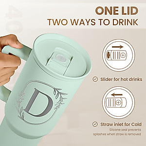 Personalized Monogrammed Tumbler with Handle 40oz, Letter D Tumblers Insulated Coffee Travel Cup, Custom Initial Gift for Women Girls Friends, Monogram Gift for Christmas Birthday Mothers Day