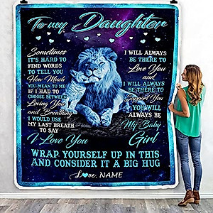 CenturyTee Personalized to My Daughter Blanket from Dad Lion Sometimes It's Hard to Find Words Daughter Birthday Christmas Customized Fleece Blanket (30 x 40 Inches - Baby Size)
