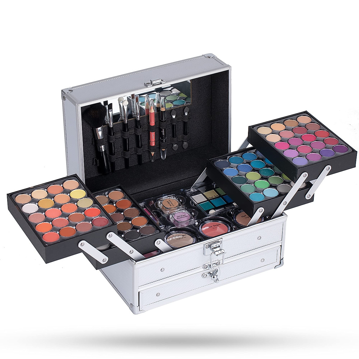 Hot Sugar Girls Makeup Set for Teenagers Beginners Adults Professionals with Reusable Trendy Silver Cosmetic Box Includes Everything for A Full Face Makeup Eyeshadow Lip Gloss Blush Brush Lipstick