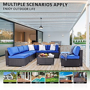 SUNVIVI OUTDOOR Patio Loveseat, 2 Piece Wicker Outdoor Sectional Couch with Removable Navy Blue Cushions, Extra Sofa Furniture