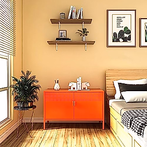 Washsemba Cache 2 Door Metal Locker Accent with Adjustable Shelf,Orange Metal Accent Storage Cabinet for Home Office (Orange)