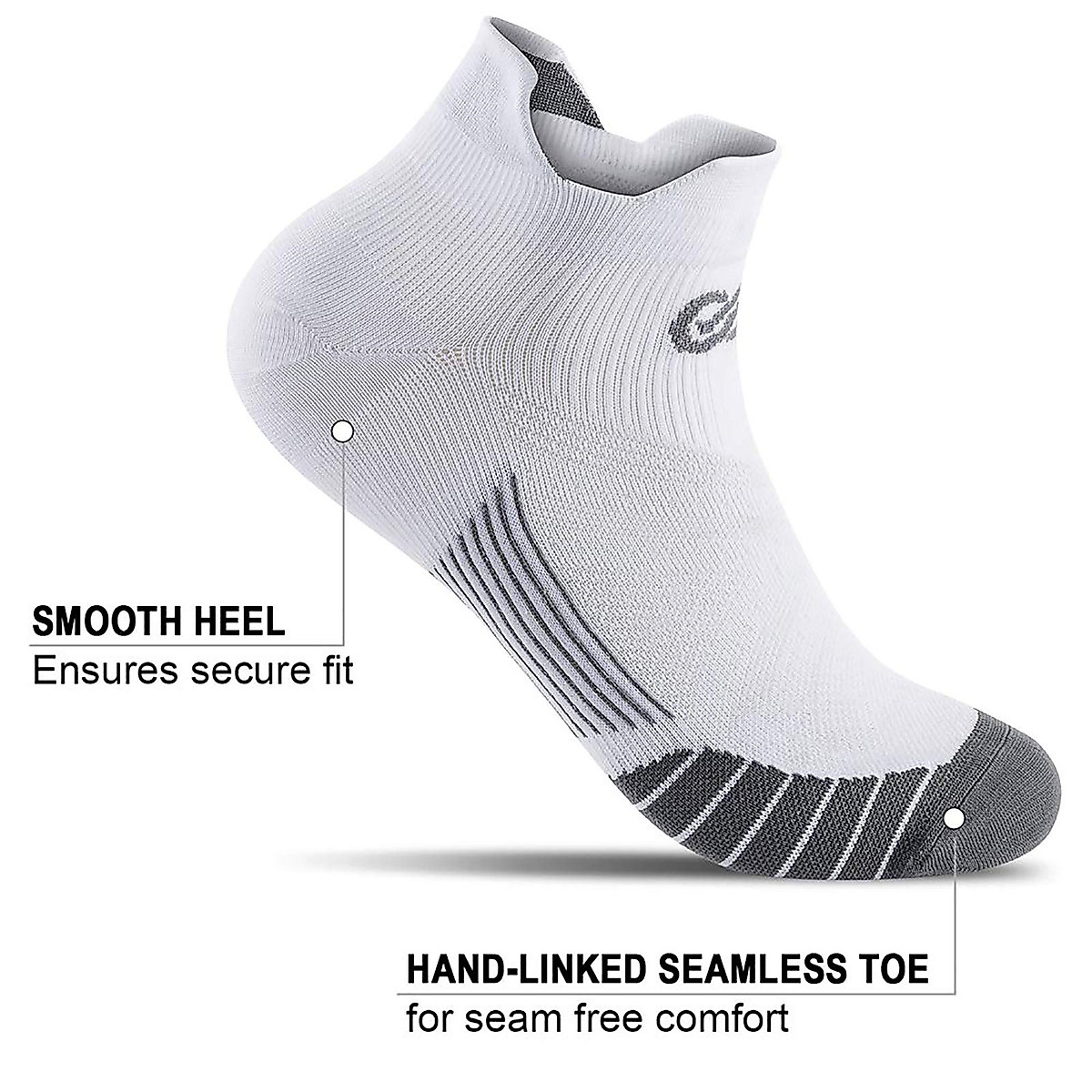 Compression Running Socks (6 Pairs) for Men and Women, Low Cut No Show Running Ankle CompressionSocks with Arch Support for Plantar Fasciitis, Cyling, Athletic, Flight, Travel, Nurses. White S/M