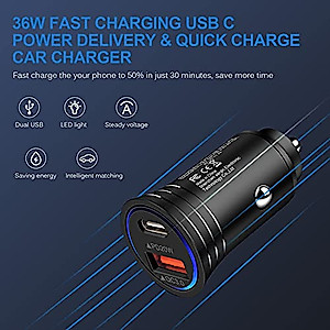 USB C Car Charger, 38W Fast Charge Car Charger Adapter PD&QC 3.0 Dual Port Cigarette Lighter USB Plug for iPhone 14 13 12 11 Pro Max/Mini SE 10 XR XS X 8,Samsung Galaxy S23 S22 S21 S20 S10 S9 A13 A32