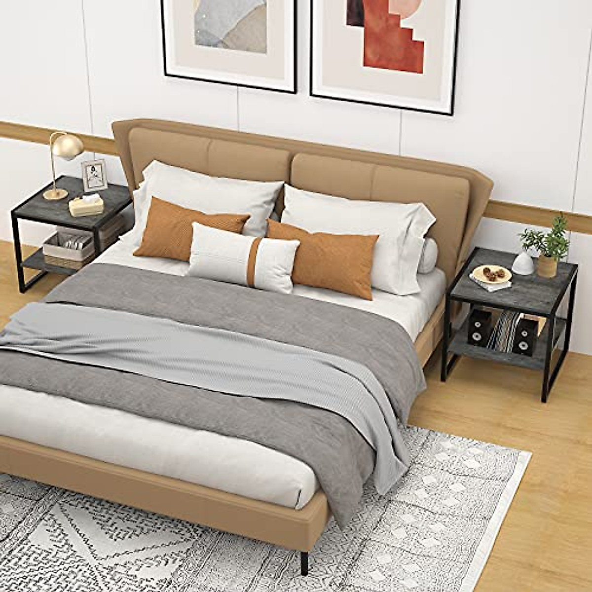 Homieasy End Table, 20 Inch Square Side Table Modern Night Stand with 2-Tier Storage Shelf, Living Room Small Coffee Table, Wood Finish Bedside Table for Bedroom,Black Oak