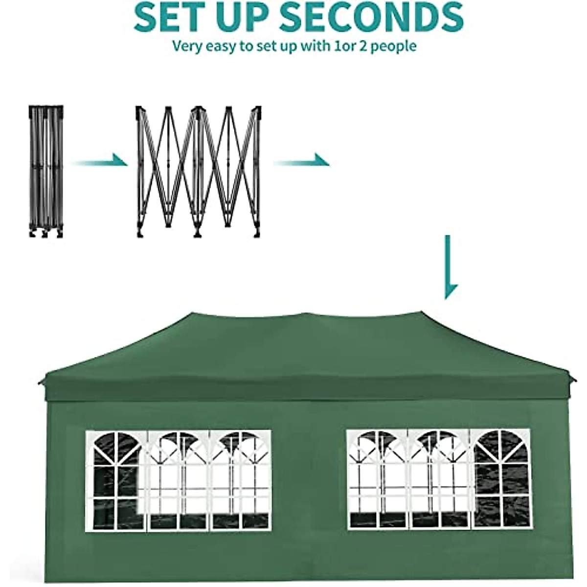 JOINATRE S-69 10'x20' Heavy Duty Pop Up Canopy Tent, Commercial Instant Canopy with Sidewalls, Outdoor Canopy Tent with 4 Sand Bags & Roller Bag, Waterproof Tent for Patio, Backyard, Garden, Green