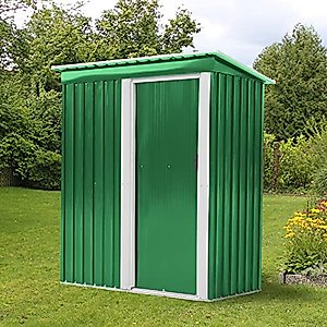 Arlopu 5 x 3 FT Outdoor Storage Shed, Metal Shed with Sliding Door, Waterproof Tool Storage Cabinet, Backyard Patio Lawn, for Bicycle, Garden Tool, Pet House, Utility Room (Dark Green)