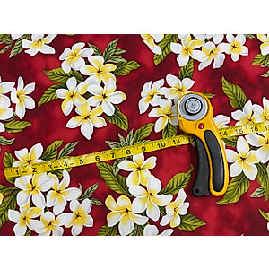 Red Plumeria Hawaiian Print 100% Cotton Fabric Sold by The Yard