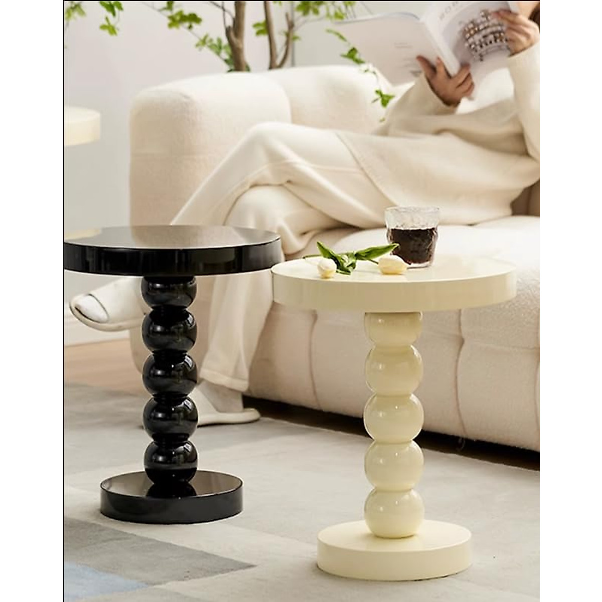 NICOKI Retro Vintage Accent Furniture Pedestal Table, Small Round Coffee End Table for Living Room Playroom Balcony, Wood Side Table, Nightstand, Plant Stand 20" Tall, Black