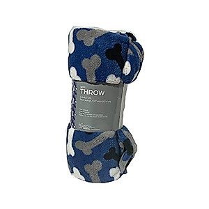 JustHome Fun Print Soft Cozy Lightweight 50 x 60 Fleece Throw Blanket (Gray or Blue with White or Blue Bones)