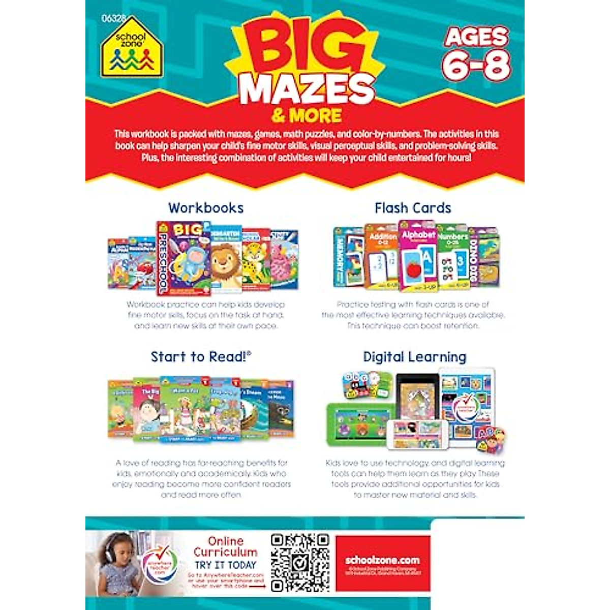 School Zone - Big Mazes & More Workbook - 320 Pages, Ages 6 to 8, 1st Grade, 2nd Grade, Learning Activities, Math Puzzles, Games, Color By Numbers, and More (School Zone Big Workbook Series)