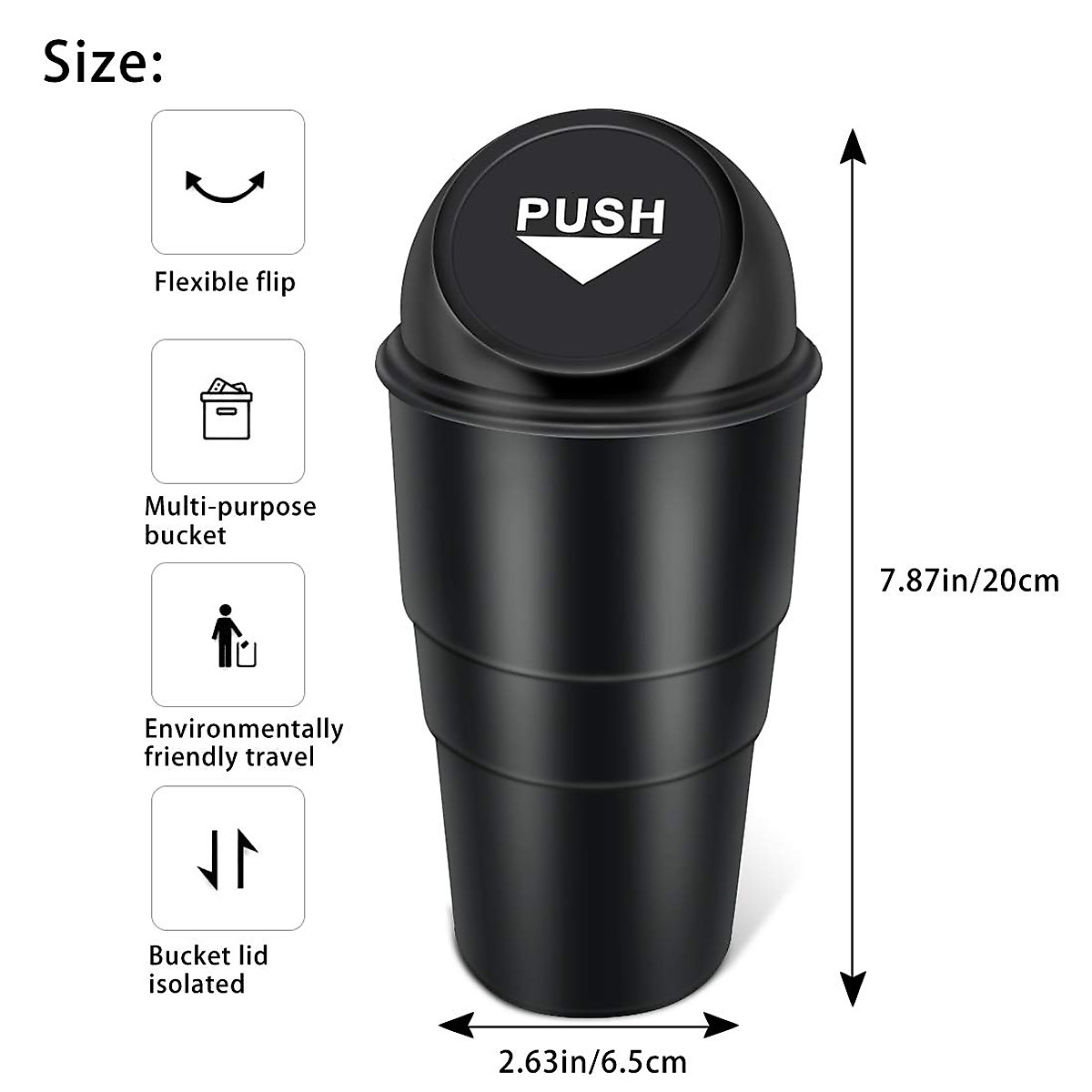 YIOVVOM Car Garbage Can with Lid, Leakproof Vehicle Automotive Cup Holder Car Trash Can, Small Trash Bin for Automotive Office Home Kitchen, Bedroom Set of 2 (Double Black, 1)