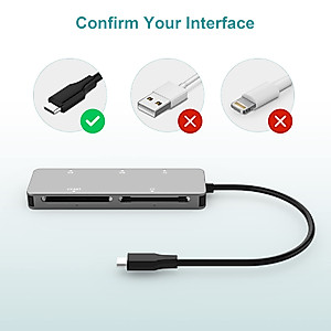 CFast Card Reader, USB C CFast 2.0 Card Reader, Type-C 3.0 5Gbs CFast Memory Card Adapter for SanDisk, Lexar, Transcend, Sony Card, Read CFast/TF/SD/XD/CF 5 Cards Simultaneously