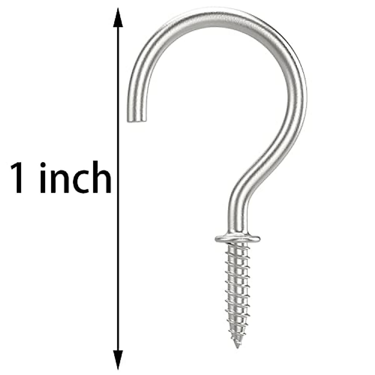 Hulless 1 Inch Metal Cup Hooks Ceiling Screw Hooks 120 Pcs for Attachment and Suspension, Silver