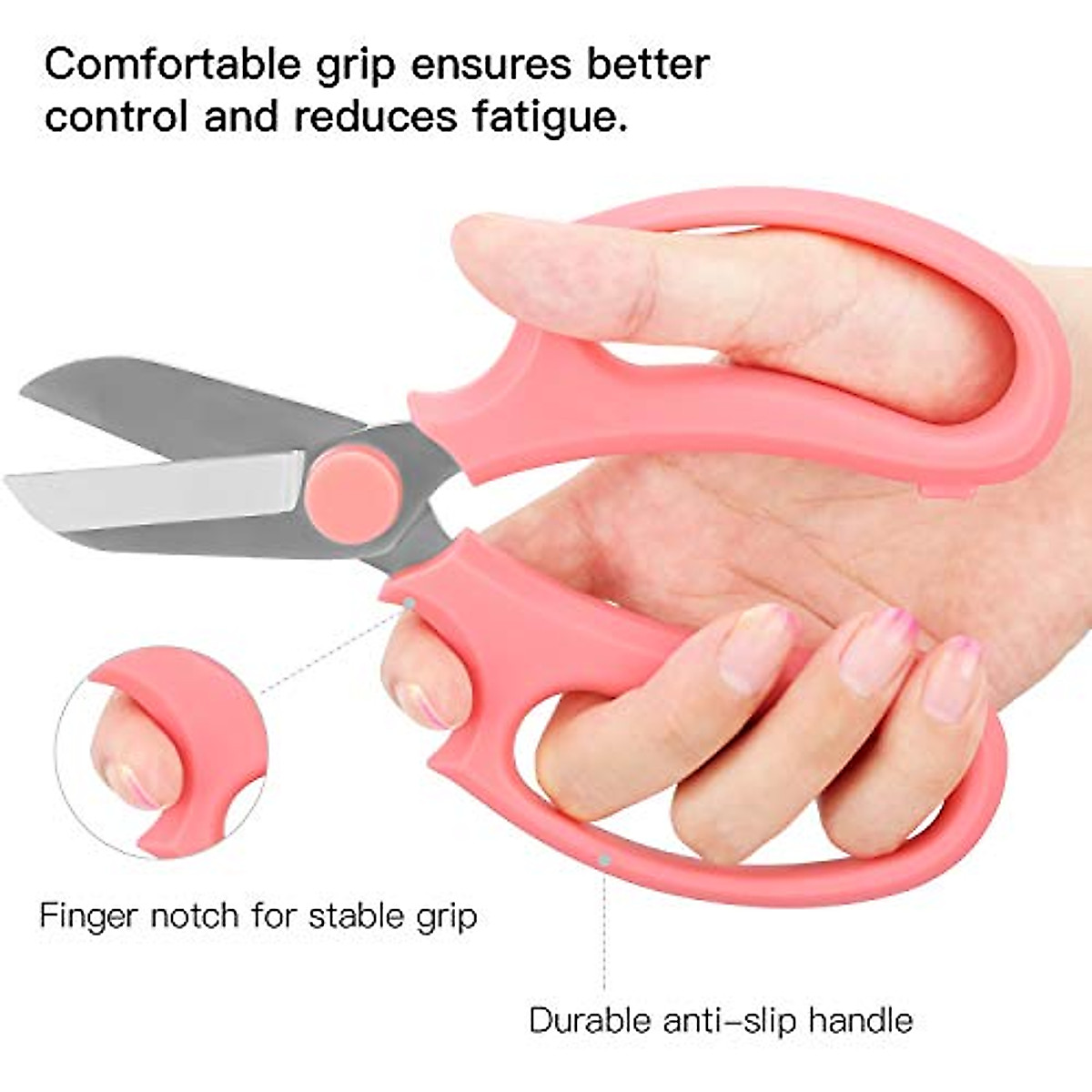 Housolution Flower Scissors, Strong Floral Shears, Premium Steel Garden Pruning Shears Floral Fruits Leaf Scissors Hand Pruner Snip Trimming Tool for Gardening Flower Arrangement, Pink