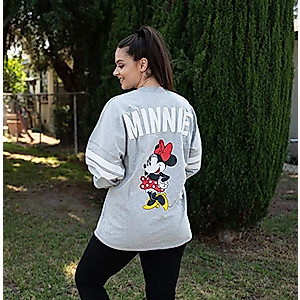 Disney Womens Long Sleeve Jersey Oversized Minnie Mouse (Heather Grey, Large)