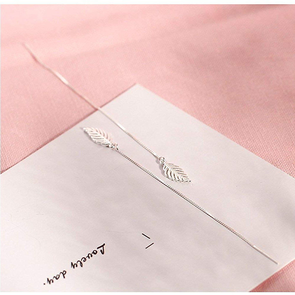 Boho Minimalist Long Thin Linear 925 Sterling Silver Leaves Dangle Earrings Chain for Women Elegant Threader Earrings