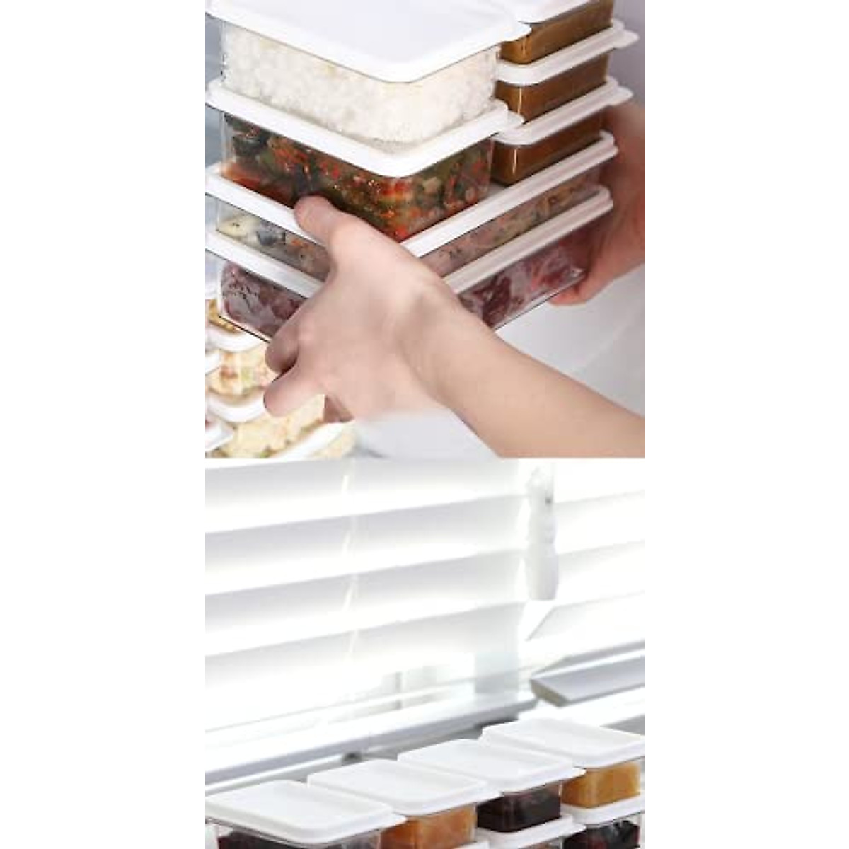 JCXivan 4 Refrigerator Organizer Bins with Lids , Meal Prep Containers Reusable, Food Storage for Kitchen Fridge Organizing Sliced Cheese,Fruit,Bacon, Plastic Stackable ,White+Clear