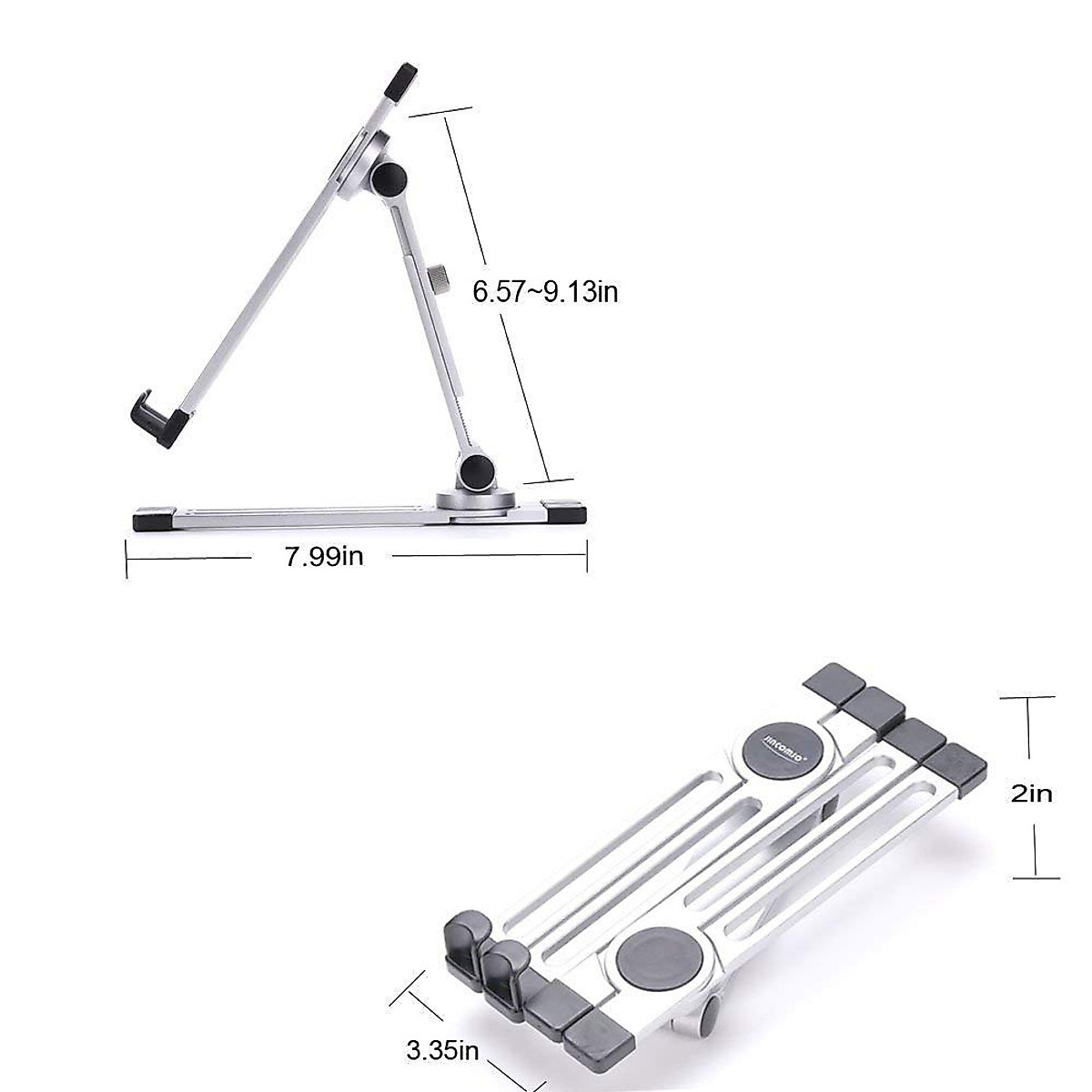 FUZADEL Portable Fold-Up Travel Stand Aluminum, Universal Tablet Stand Holder Foldable Multi-Angle Adjustable Stand for Tablet/Phone/Notebook/Tablet Holder for Surface Notebook Monitor Stand