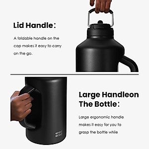 BOTTLE BOTTLE Insulated Water Bottle 64 oz with Straw and Dual-use Lid Sport Stainless Steel Half Gallon Water Bottle for Men with Handle Vacuum Stainless Steel for Workout and Sports(black)