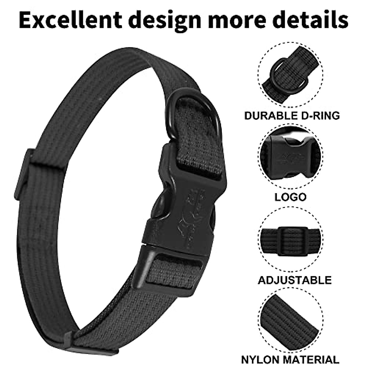 lynxking Dog Collar Soft Padded Breathable Cotton Solid Color Strong Adjustable Pet Collar for Little Puppy