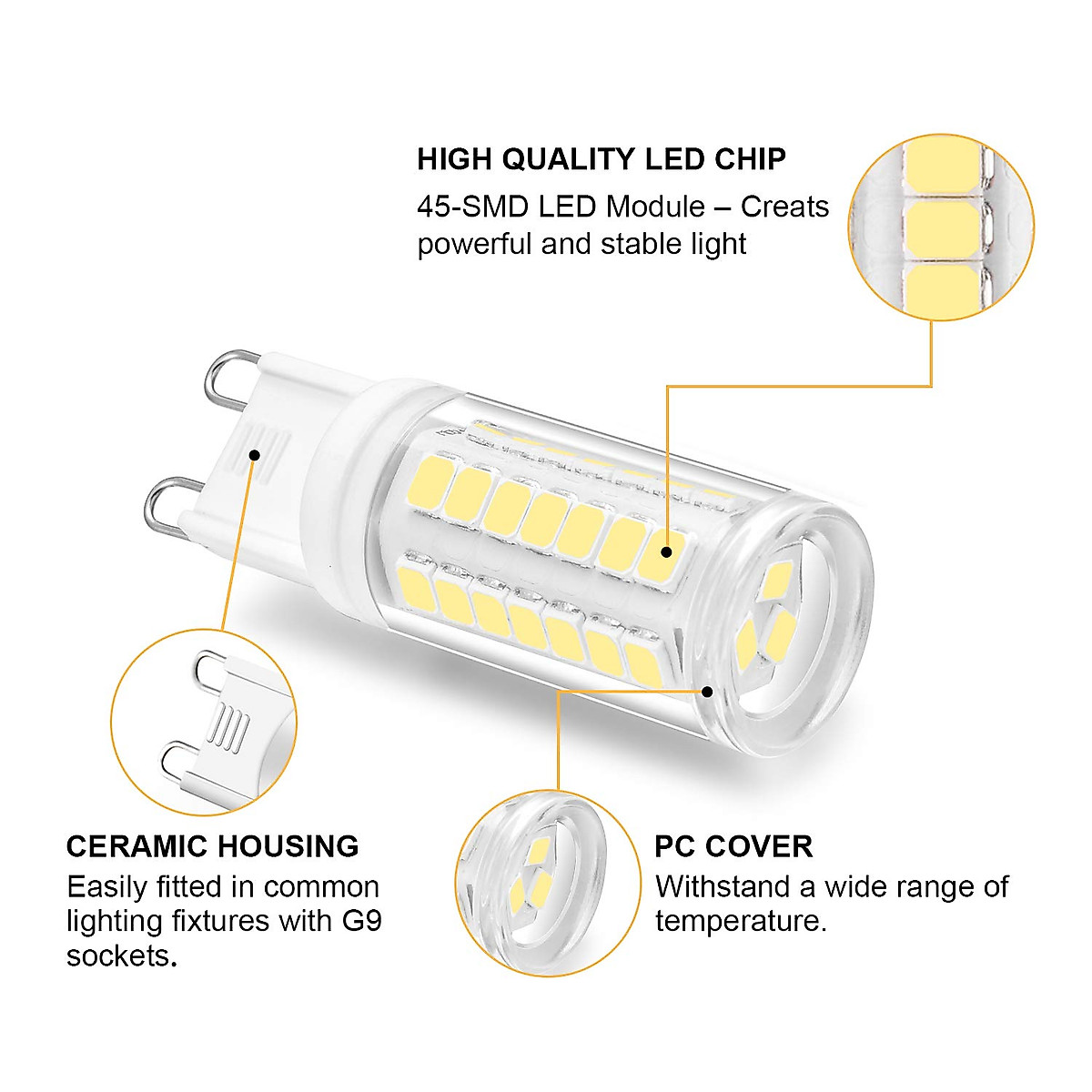 Umleeddlt Bulb LED G9 4W (40W Halogen Equivalent) 400 LM G9 Bi-pin Base LED Light Bulbs Daylight White 6000K AC 120V 360° Beam Angle Non-dimmable for Home Lighting Ceiling Light (10 Pack)