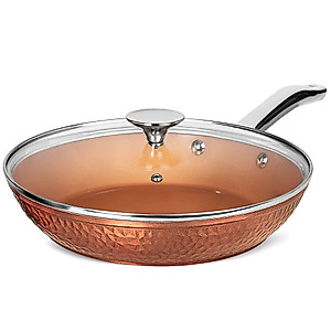 MICHELANGELO Nonstick Fry Pan With Lid, Hammered Copper Frying Pan Nonstick Skillet, 12 Inch Frying Pan Induction Compatible - Large Frying Pan 12 Inch