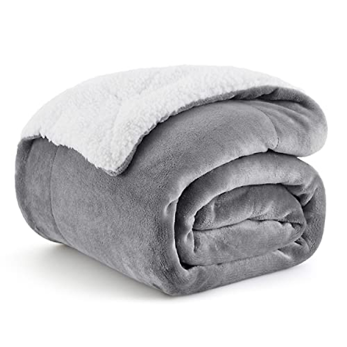 Bedsure Sherpa Fleece Blankets Grey Twin & Bedsure 100% Cotton Muslin Blankets Grey Throw