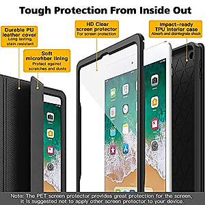 MoKo Case Fit 2018/2017 iPad 9.7 6th/5th Generation, [Built-in Screen Protector] Full-Body Shockproof Case Smart Shell Trifold Stand Cover with Auto Sleep/Wake & Pencil Holder - Black