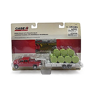 Ertl Plastic Dodge Pickup with Diecast Trailer and Bales, 1:64-Scale