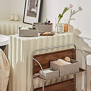 LA JOLIE MUSE Storage Baskets Set 4 - Stackable Woven Basket Paper Rope Bin, Storage Boxes for Makeup Closet Bathroom Bedroom (Gray)