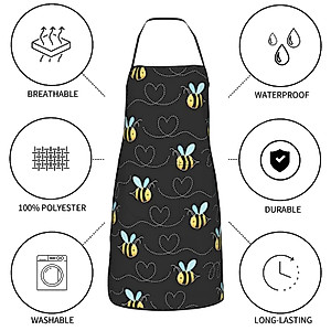 MuMuYun Bumble Bees Kitchen Apron, Kitchen Cooking Aprons with Pockets Aprons for Men Women, Black, 20W x 28L